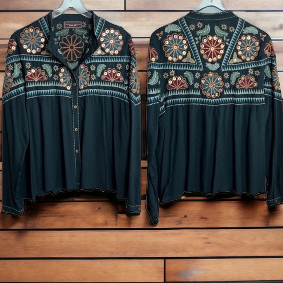 Double D Ranch | Tops | Double D Ranch Teal Embroidered Embellished Top ...